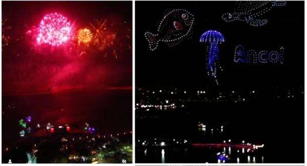 Ribuan Pengunjung Saksikan Atraksi 1.000 Drone dan Kembang Api pada Malam Tahun Baru 2025 di ...